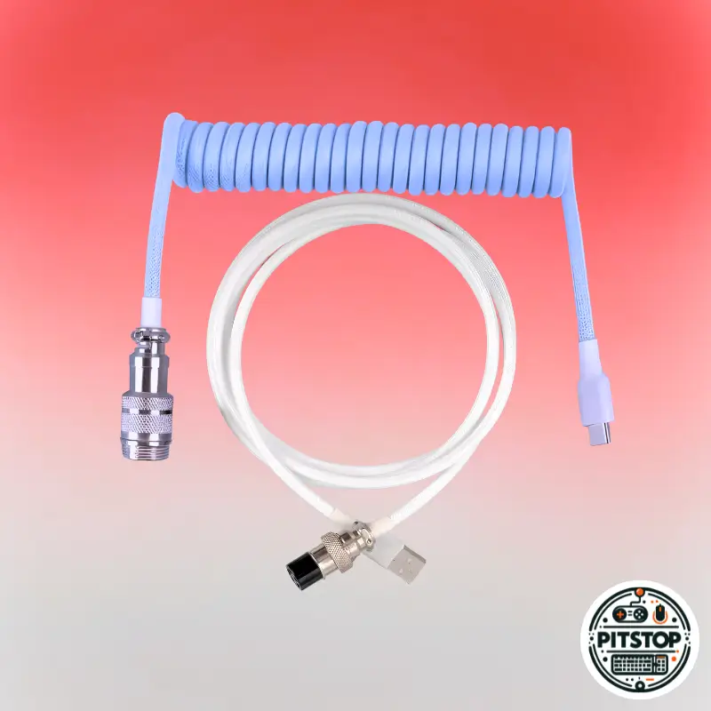 Premium Blue & White Coiled Cable for your keyboard
